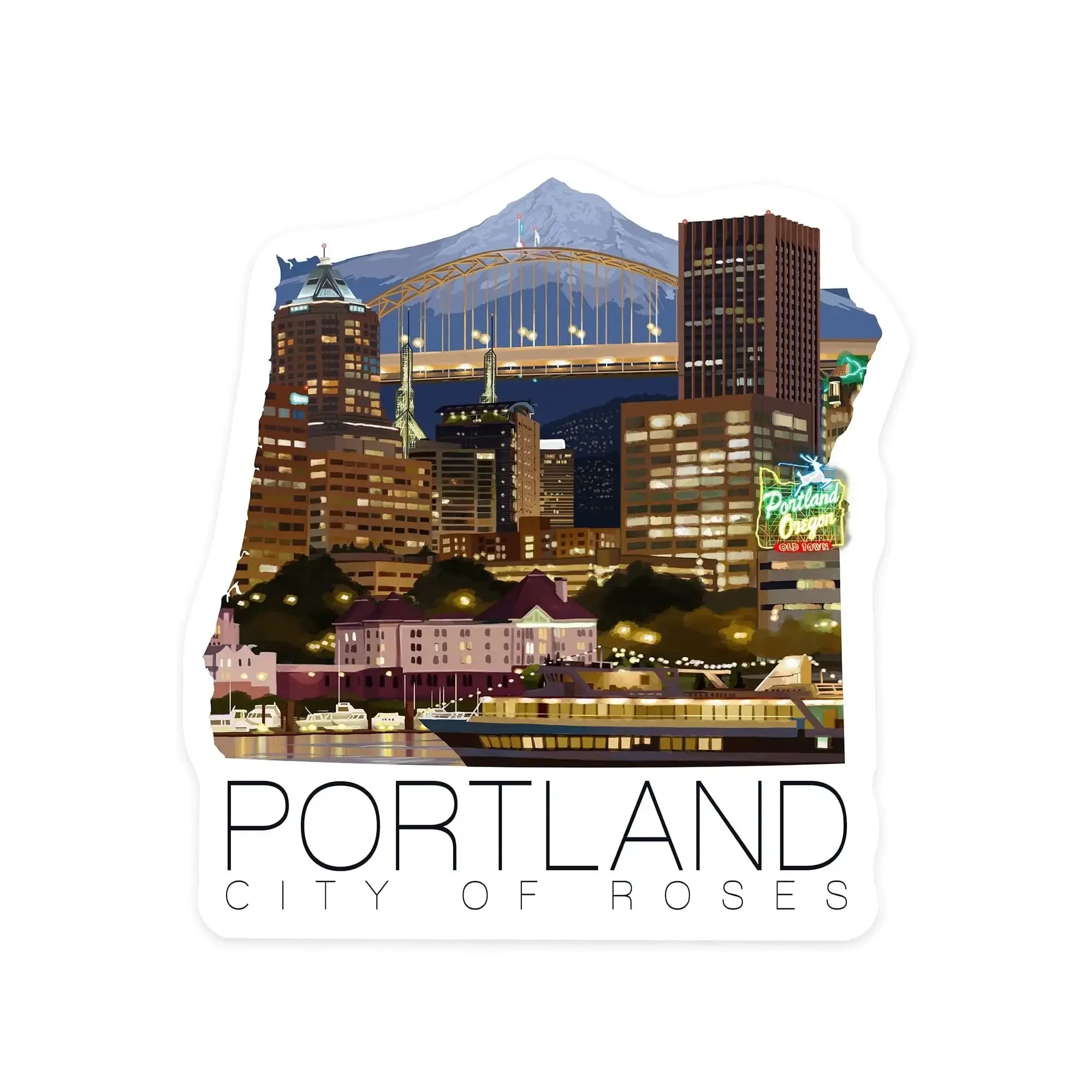 Portland, Oregon, Skyline at Night, Contour, outdoor vinyl stickers ...