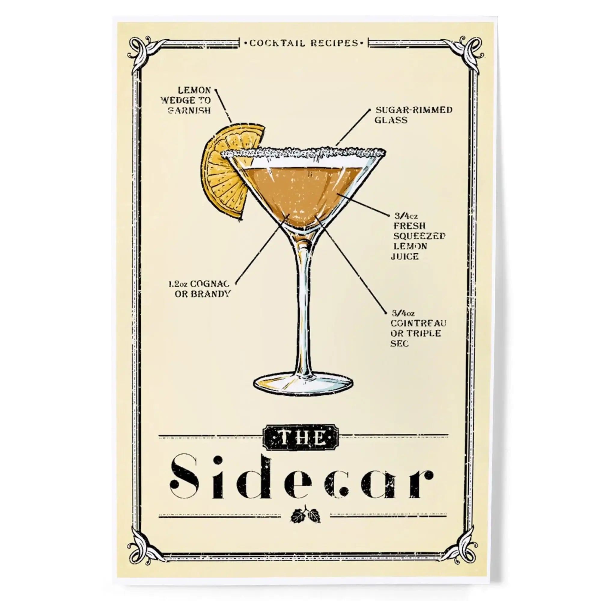 Prohibition, Cocktail Recipe, Sidecar art prints, metal signs – Lantern ...
