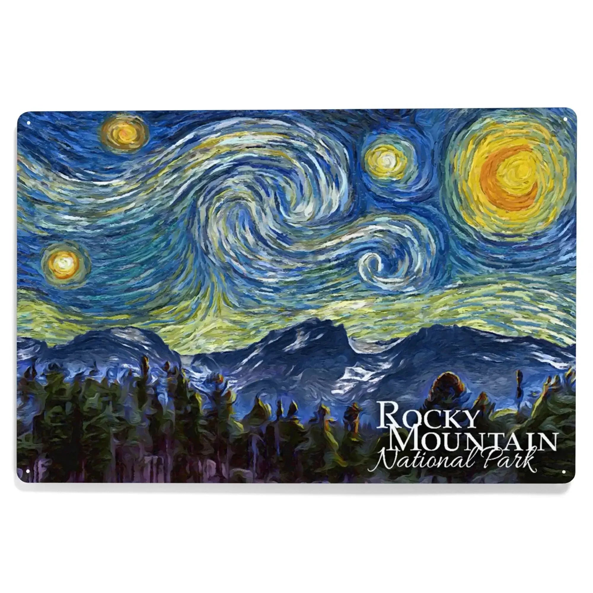 Rocky Mountain National Park, Starry Night metal signs – Lantern Press