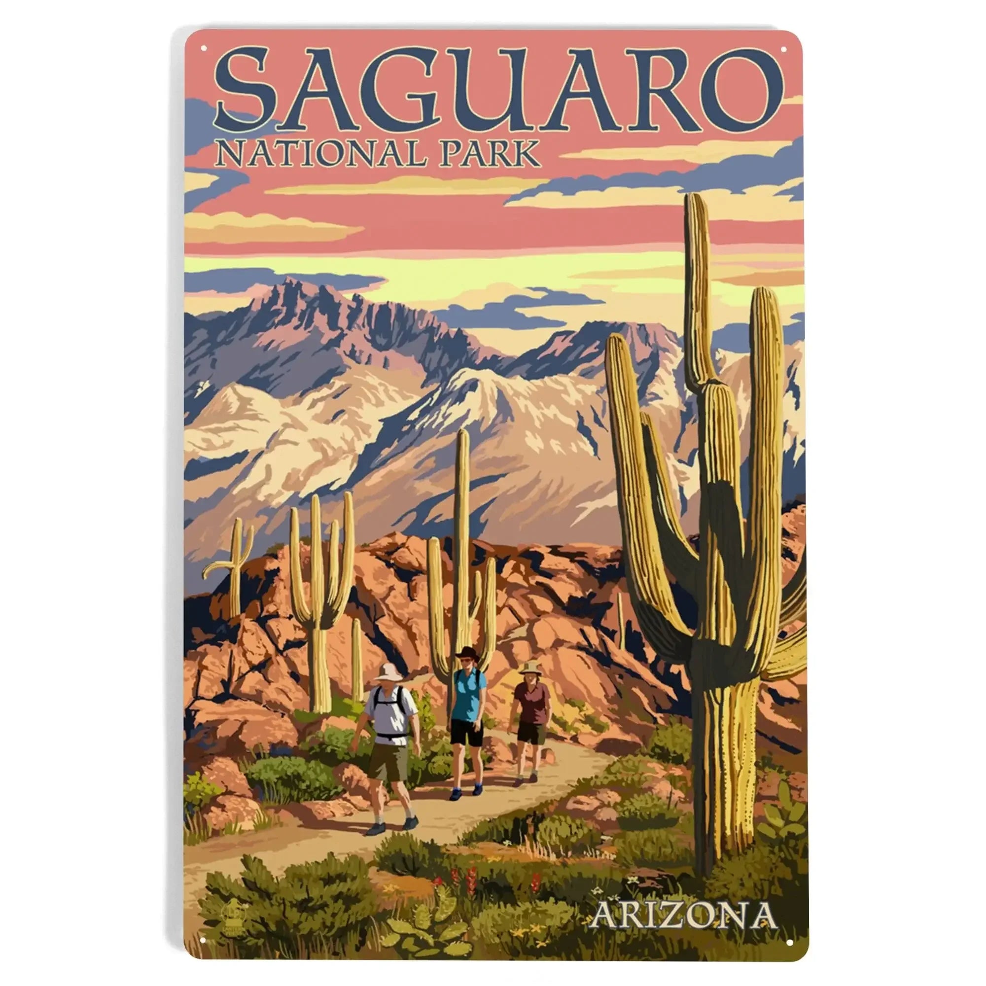 Saguaro National Park, Arizona, Hiking Scene metal signs – Lantern Press
