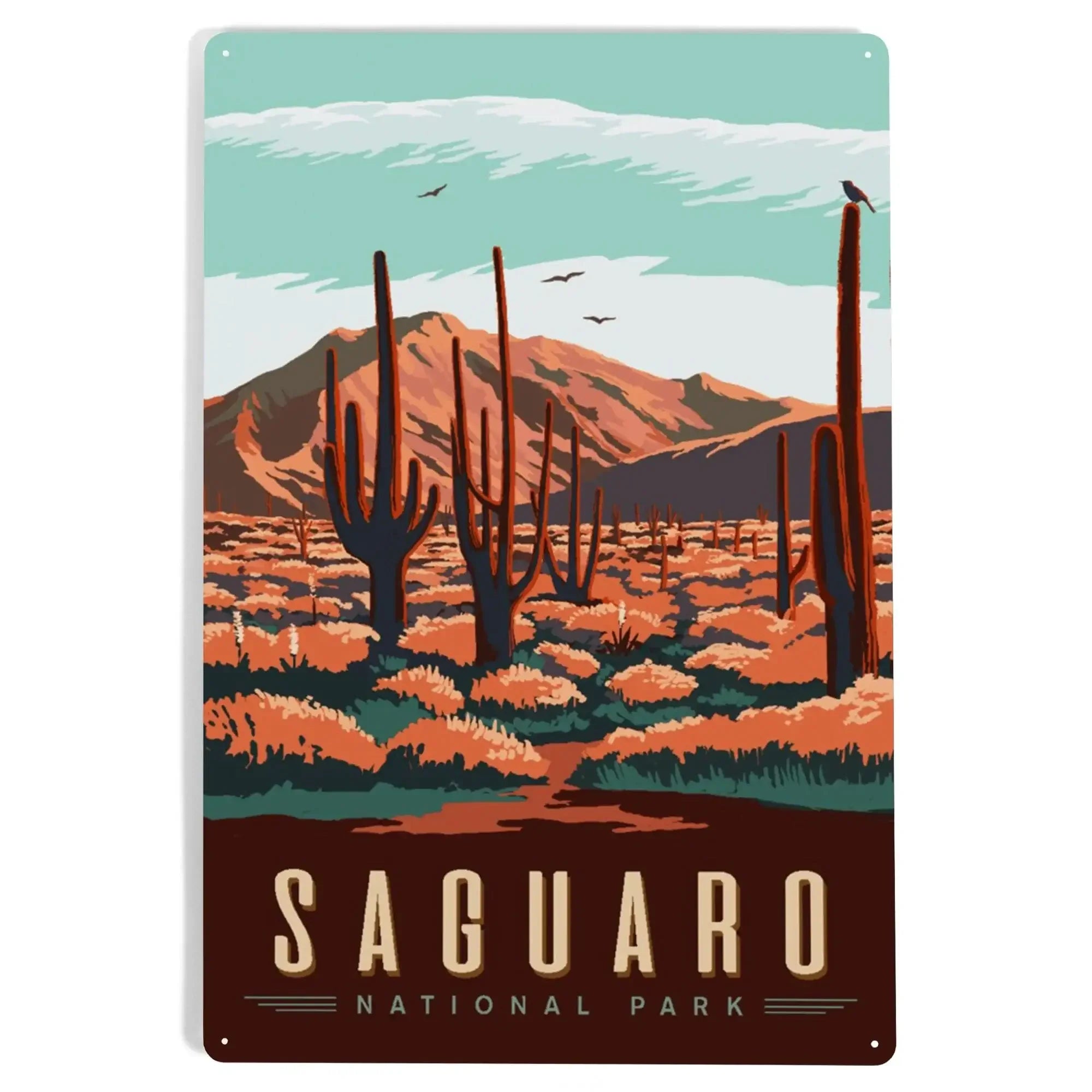 Saguaro National Park, Desert Scene with Cactus metal signs – Lantern Press