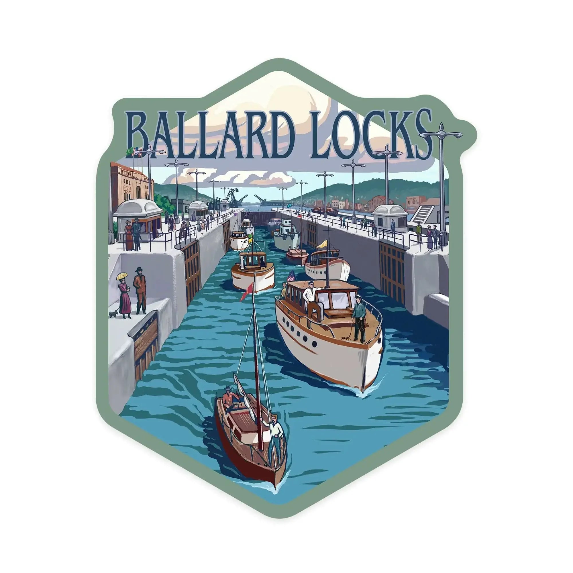 Seattle, Washington, Ballard Locks, Contour, outdoor vinyl stickers ...
