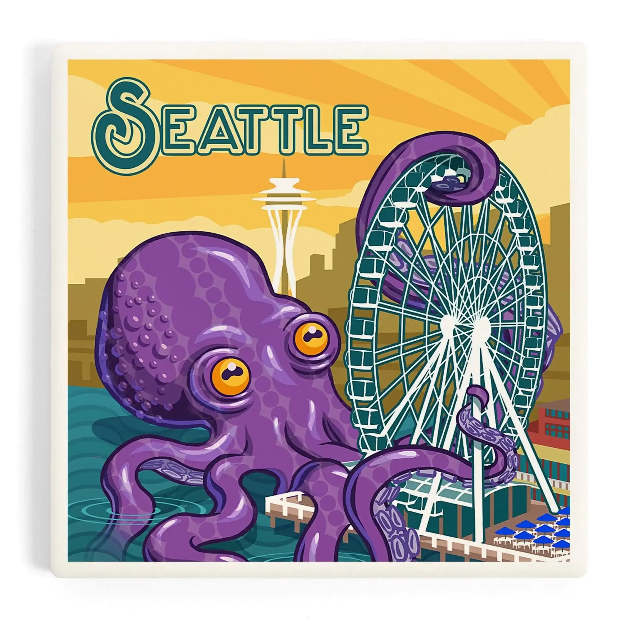 Seattle, Washington, Giant Octopus ceramic coaster set – Lantern Press