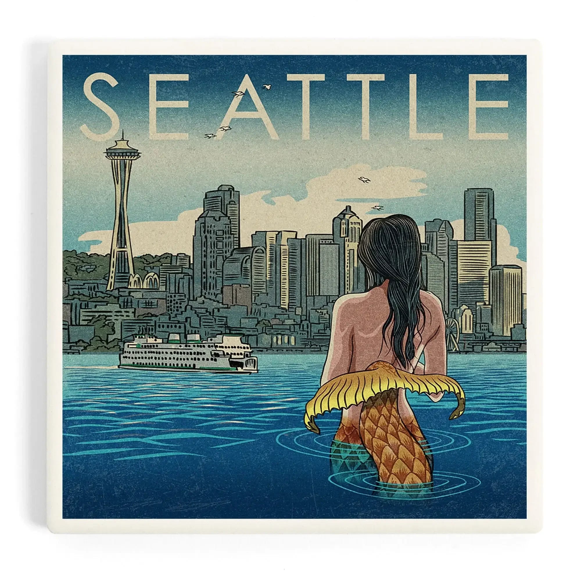 Seattle, Washington, Mermaid ceramic coaster set – Lantern Press