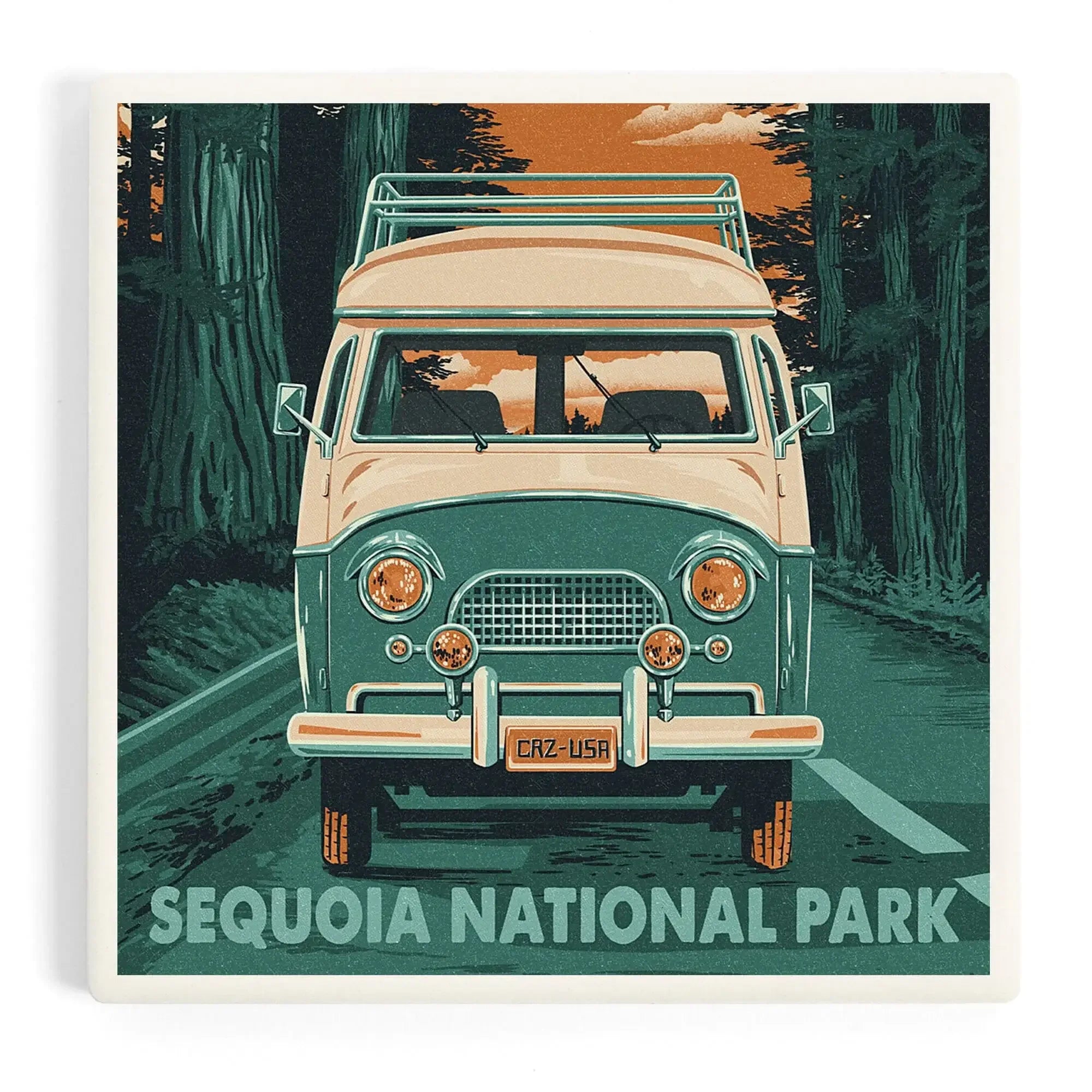 Sequoia National Park, Letterpress, Camper Van ceramic coaster set ...