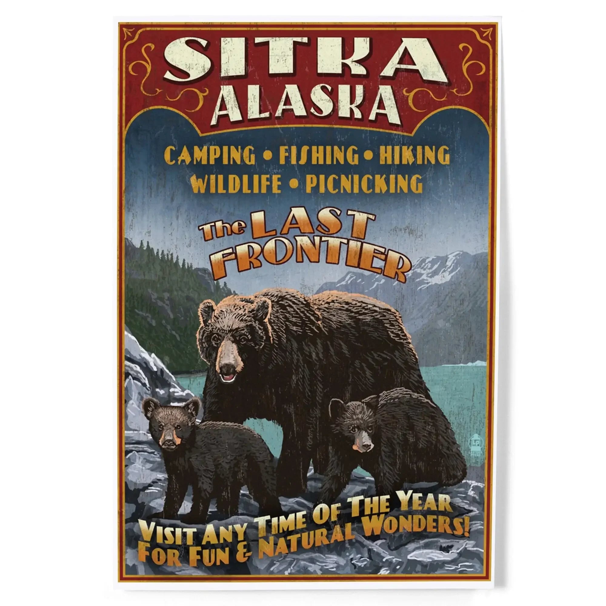 Sitka, Alaska, Black Bear Family Vintage Sign art prints, metal signs ...