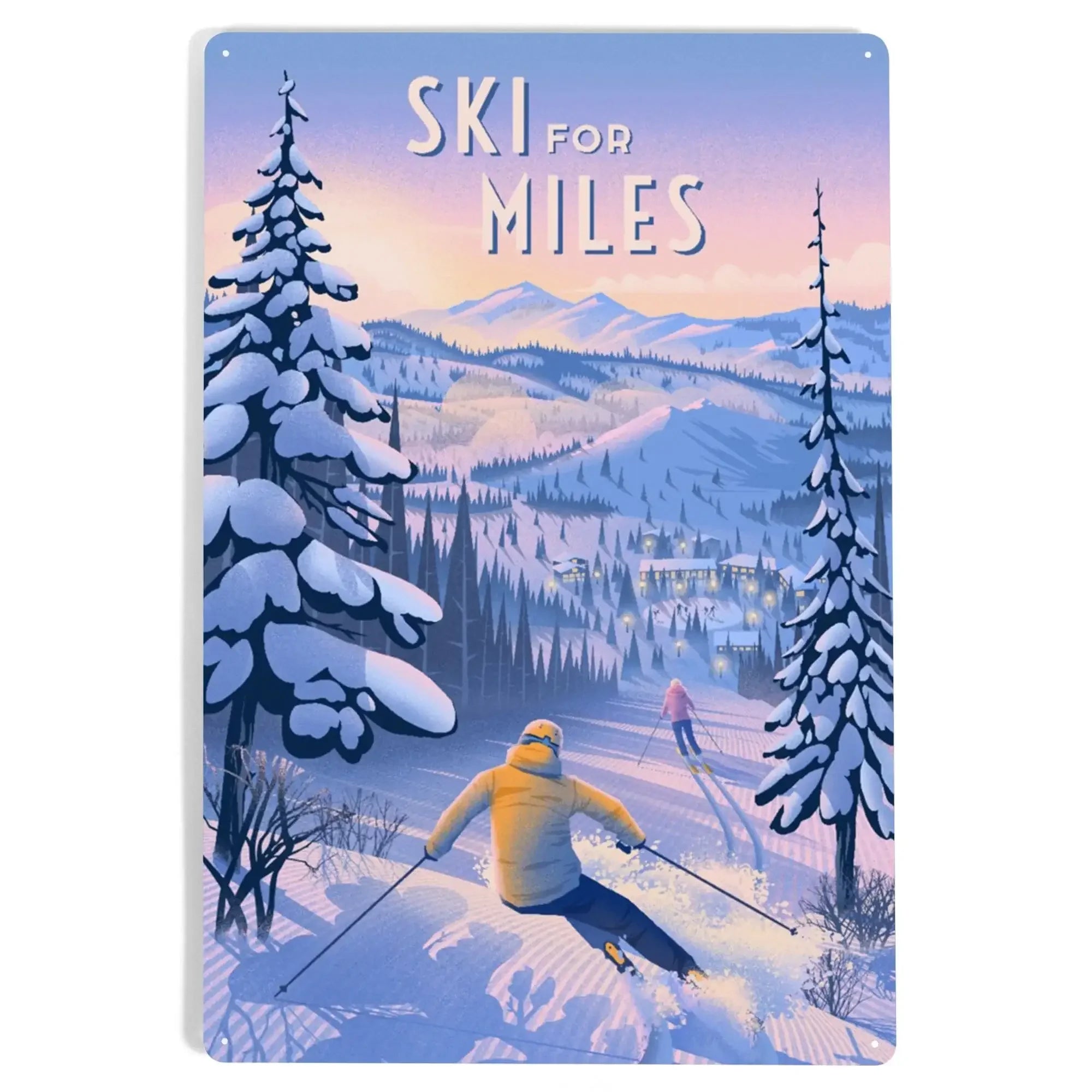 Ski for Miles, Skiing metal signs – Lantern Press