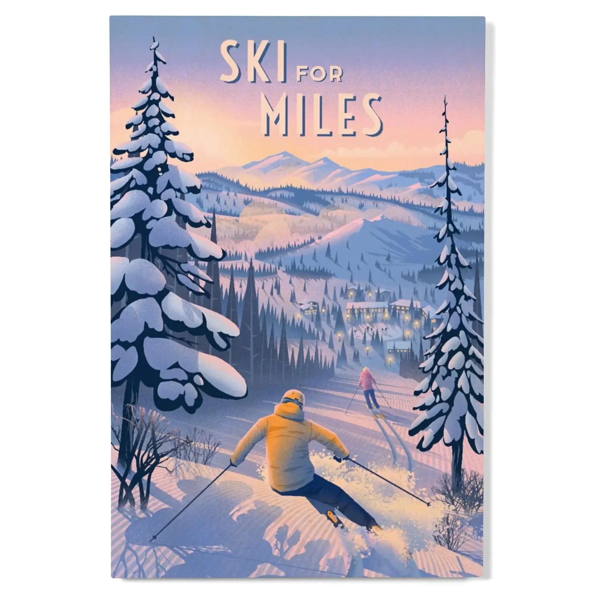 Ski for Miles, Skiing wood signs and postcards – Lantern Press