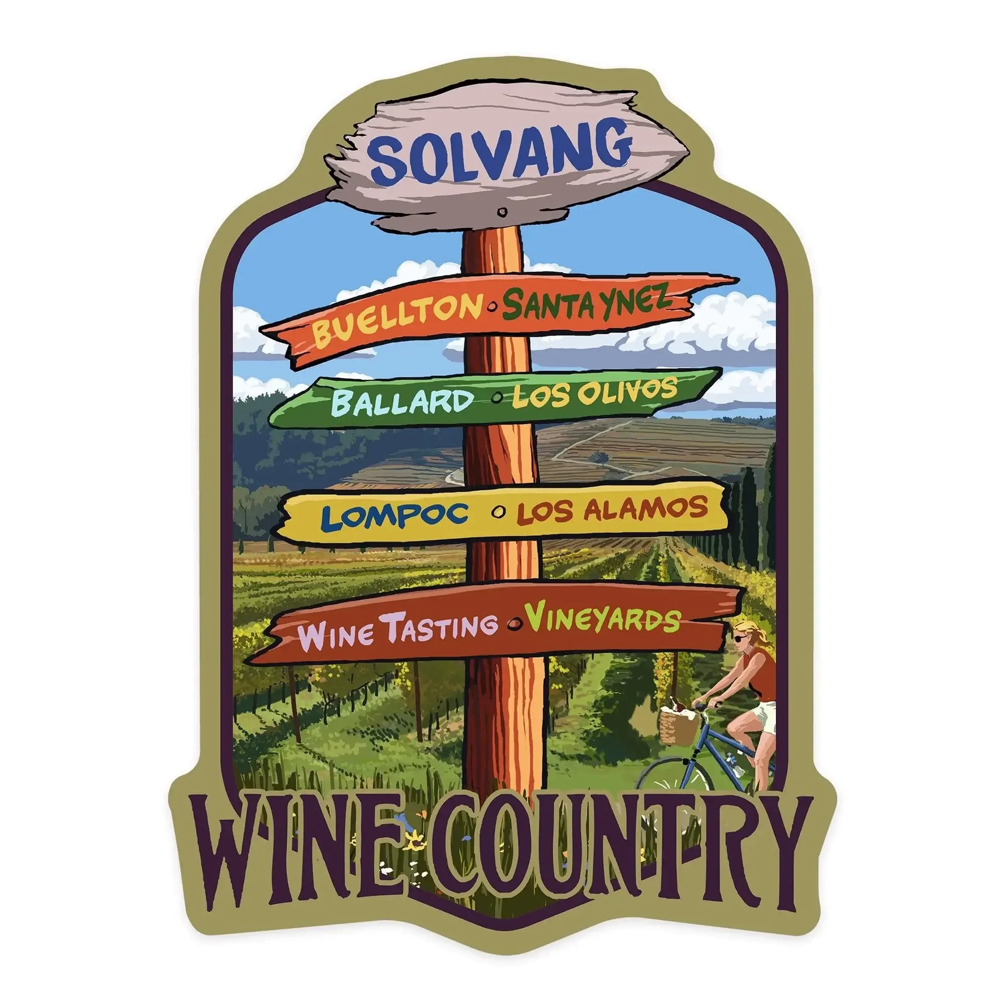 Solvang, California, Destination Signpost, Contour, Lantern Press Artw