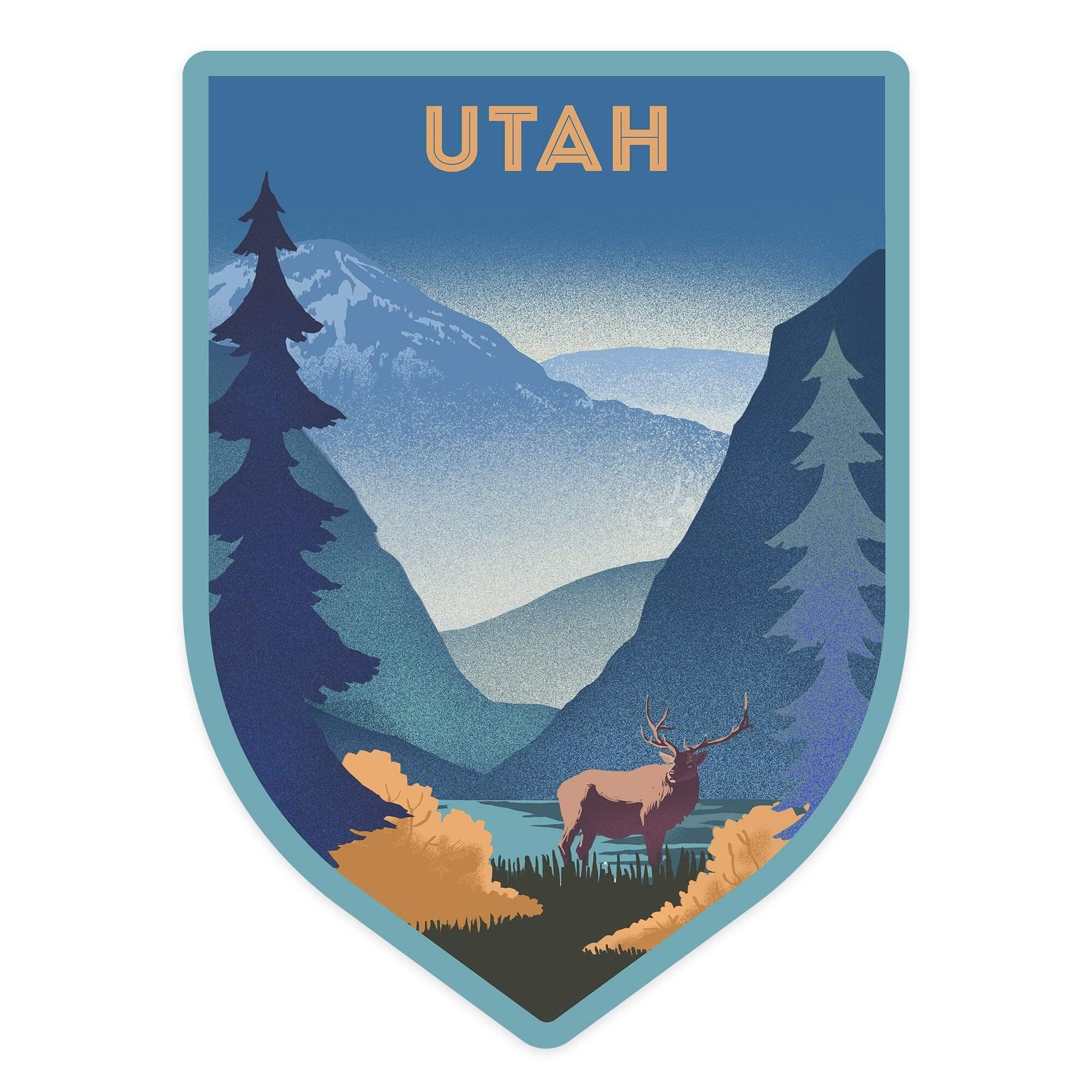 Utah, Lithograph, Elk and Mountains Scene, Contour, outdoor vinyl ...