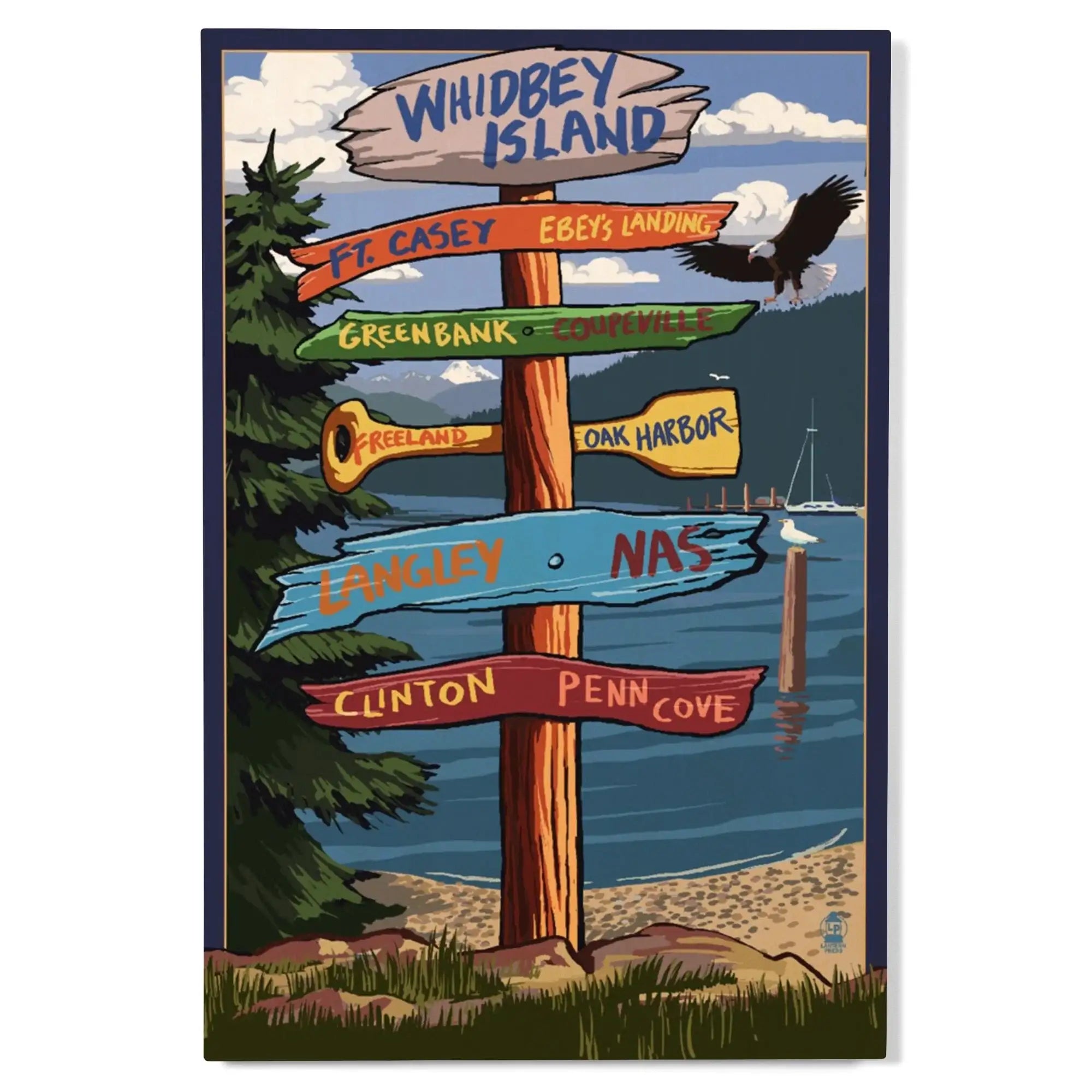 Whidbey Island, Washington, Destination Signpost, Lantern Press Artwork ...