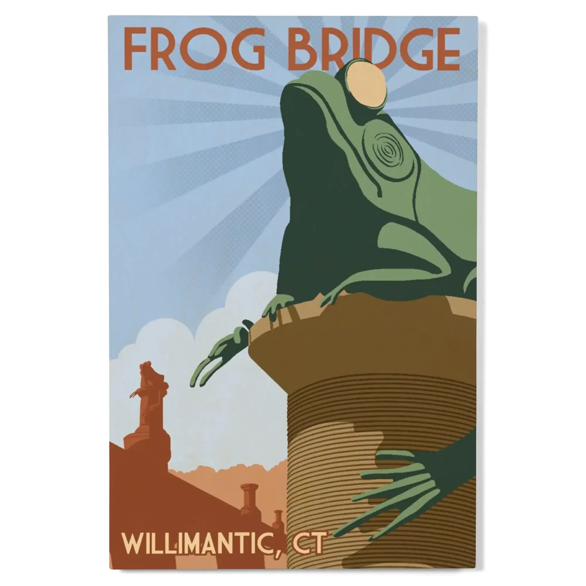 Willimantic, Connecticut, Frog Bridge, Lantern Press Artwork, Wood Sig
