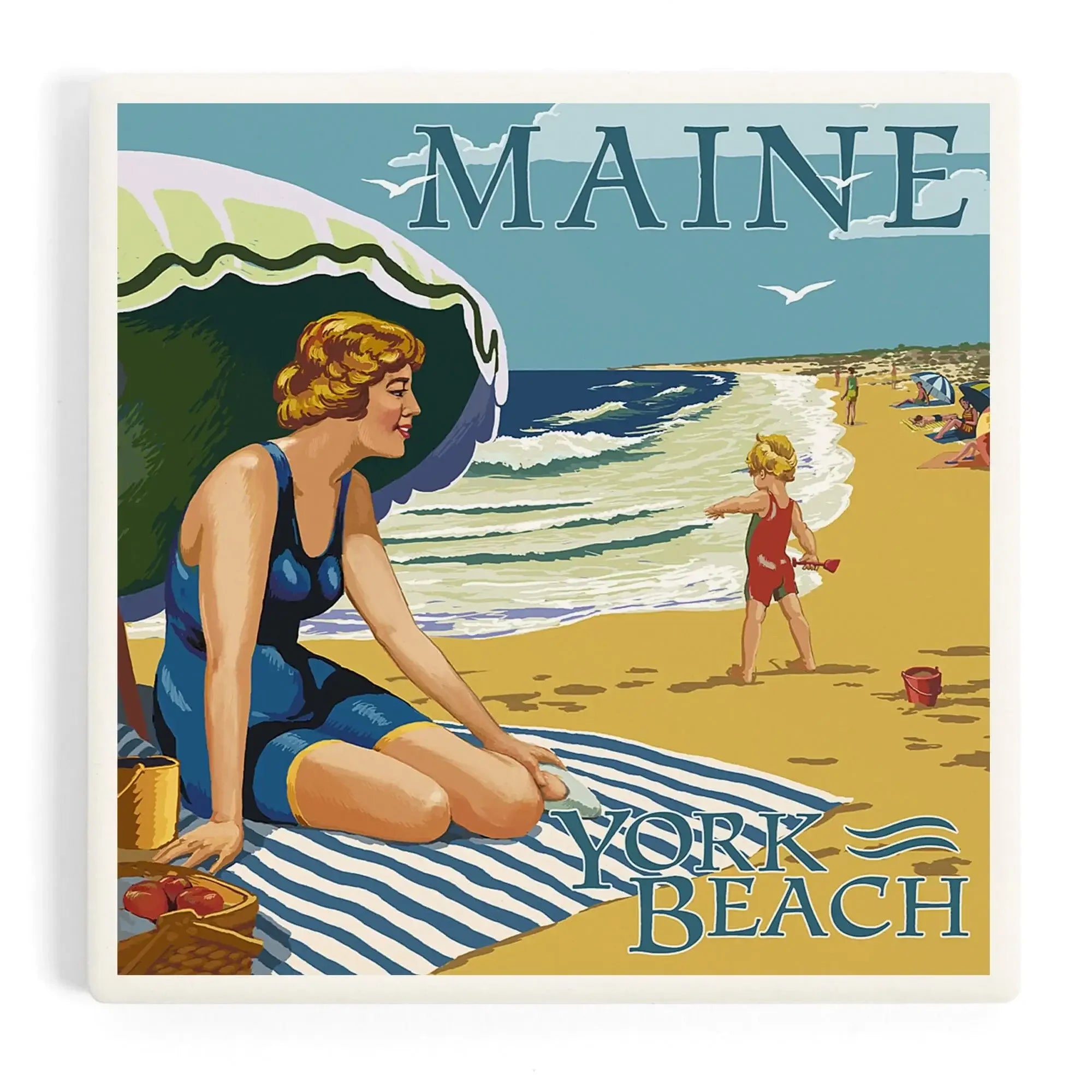 York Beach, Maine, Beach Scene ceramic coaster set – Lantern Press