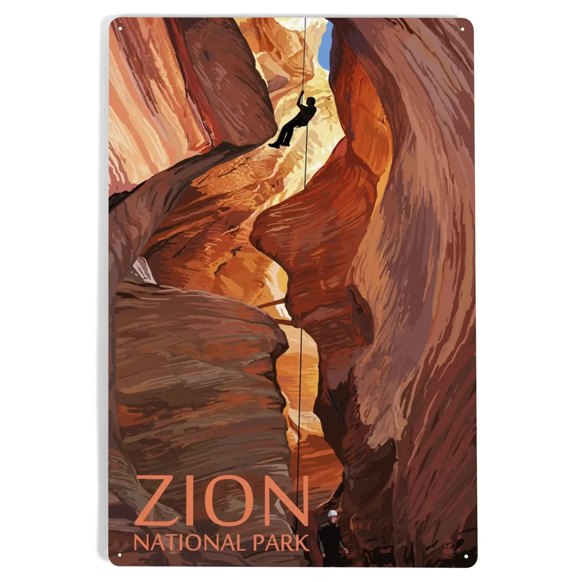 Zion National Park, Canyoneering Scene metal signs – Lantern Press