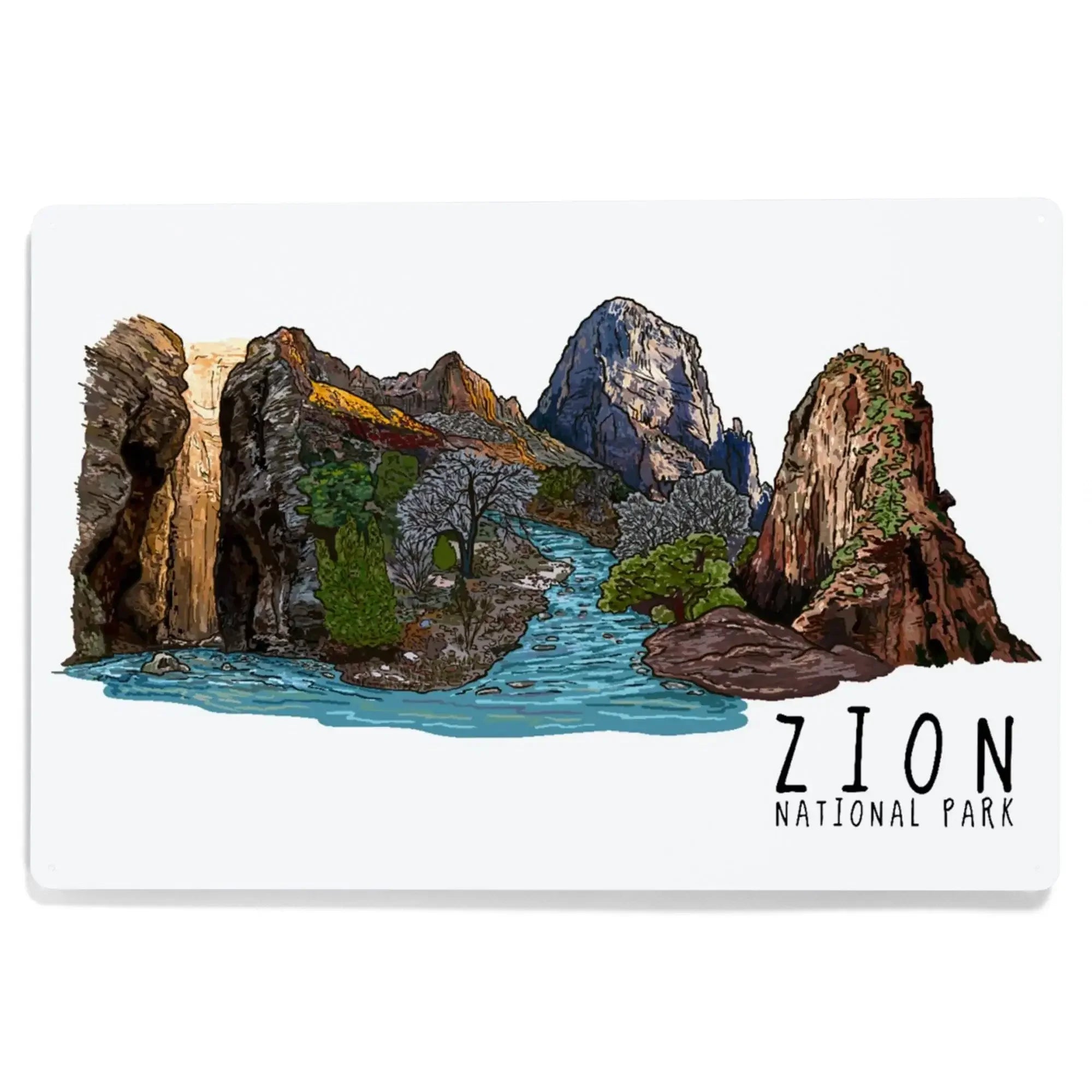 Zion National Park, Utah, Line Drawing metal signs – Lantern Press