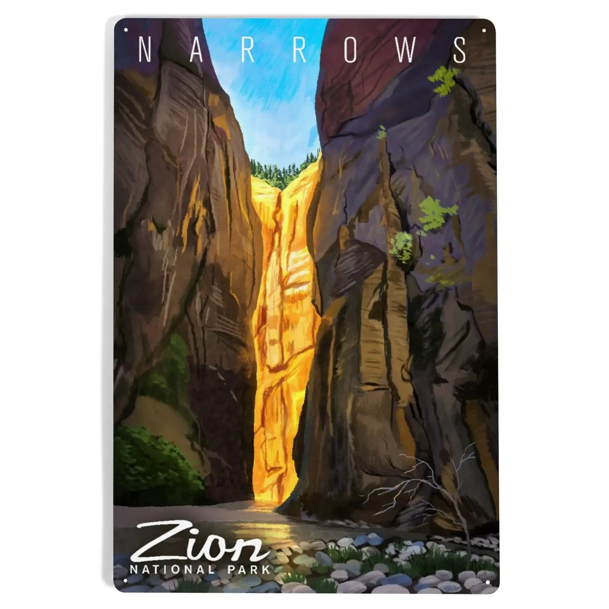 Zion National Park, Utah, Narrows, Oil Painting metal signs – Lantern Press