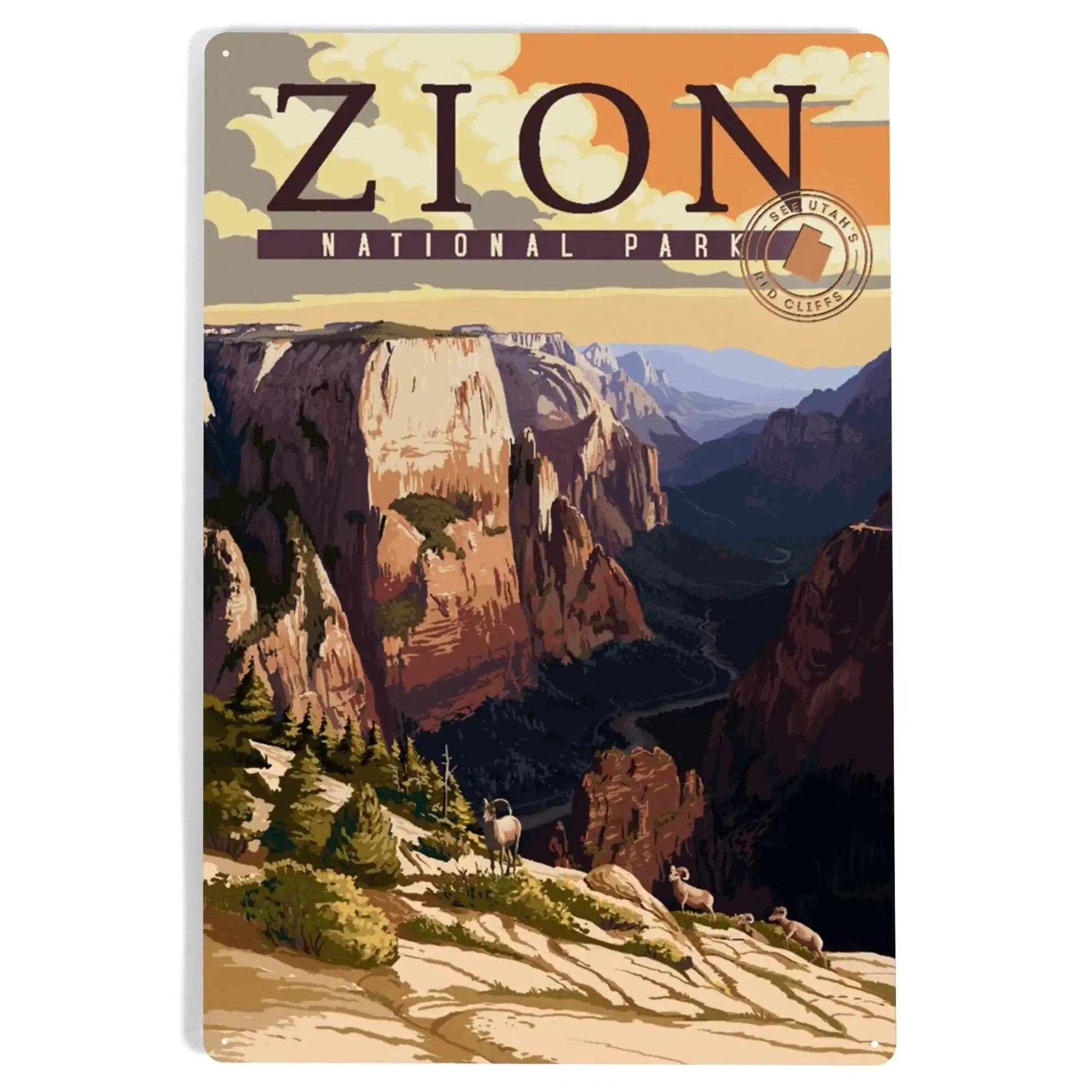 Zion National Park, Zion Canyon Sunset, Typography metal signs ...