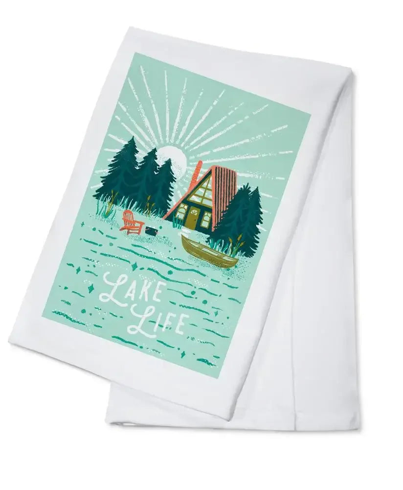 Lake Life Series, Lake Life, kitchen towel – Lantern Press